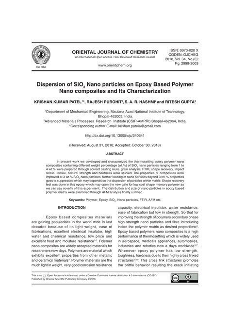 Pdf Dispersion Of Sio2 Nano Particles On Epoxy Based Polymer Nano Composites And Its