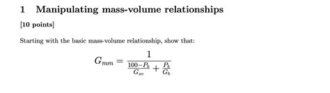 Solved Manipulating Mass Volume Relationships Points Chegg Com