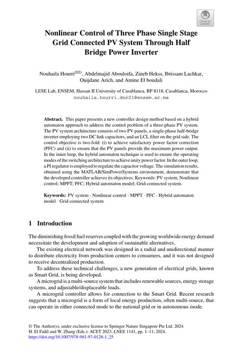 Pdf Nonlinear Control Of Three Phase Single Stage Grid Connected Pv System Through Half Bridge