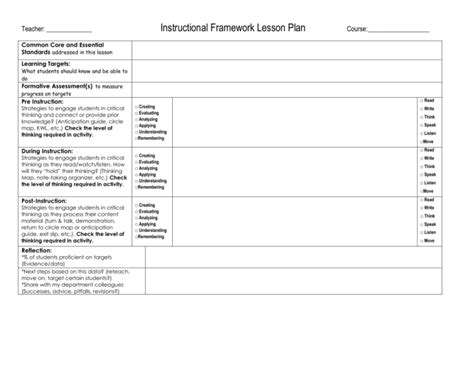 Lesson Plan Template Instructional Framework