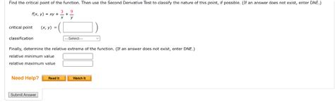 Solved Find The Critical Point Of The Function Then Use The Chegg