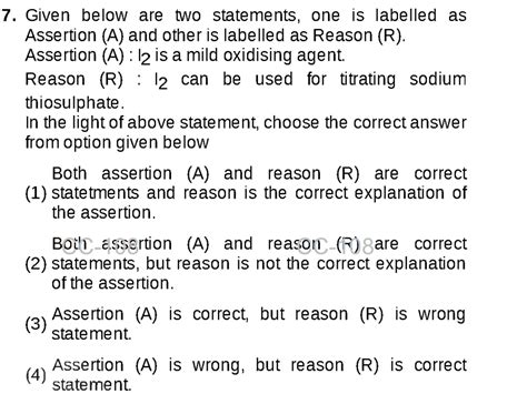 7 Given Below Are Two Statements One Is Labelled As Assertion A And O
