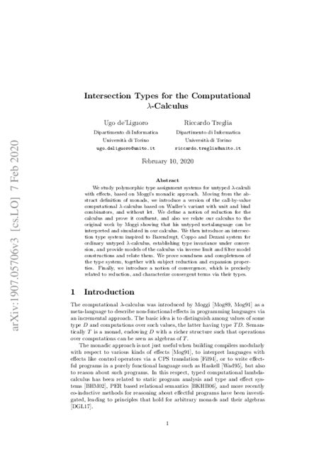 Pdf Intersection Types For The Computational Lambda Calculus