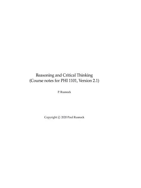 Paul Rusnock Reasoning And Critical Thinking Course Notes For Phi 1101 Version 21 2020