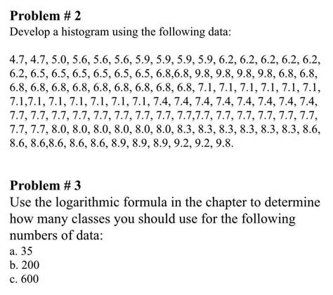 Solved Problem Develop A Histogram Using The Following Chegg Com
