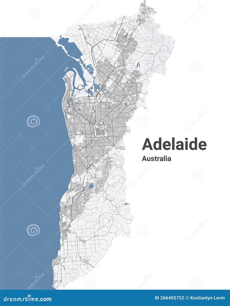 Detailed Map Of Adelaide City Linear Print Map Cityscape Panorama