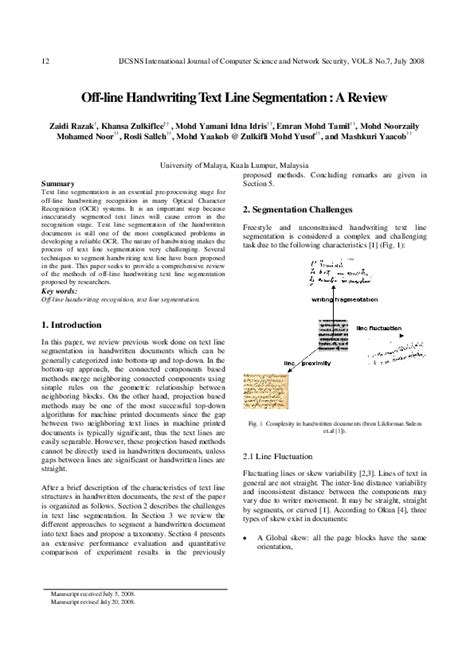 Pdf Off Line Handwriting Text Line Segmentation A Review
