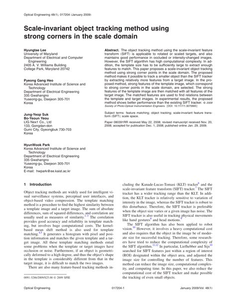 Pdf Scale Invariant Object Tracking Method Using Strong Corners In