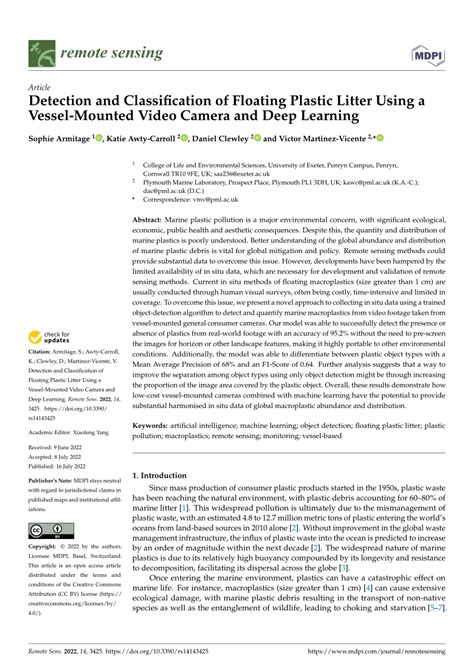 Pdf Detection And Classification Of Floating Plastic Litter Using A Vessel Mounted Video