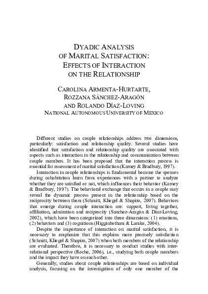 Pdf Dyadic Analysis Of Marital Satisfaction Effects Of Interaction