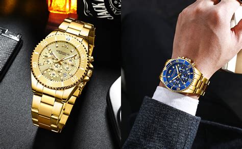 Megalith Montre Homme Acier Or Chronographe Montre Bracelet Luxe Mode Montre Pour Homme Grand