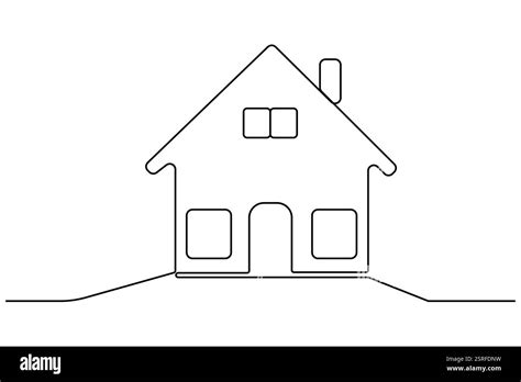 Continuous One Line Drawing House Concept Art Illustration Of White Background Stock Vector