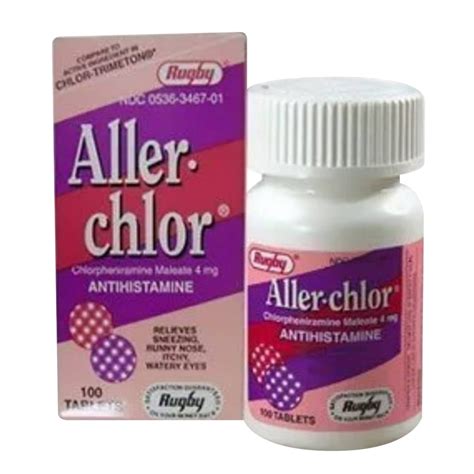 Rugby Aller Chlor Chlorpheniramine Maleate 4mg Tablets 100 Ea