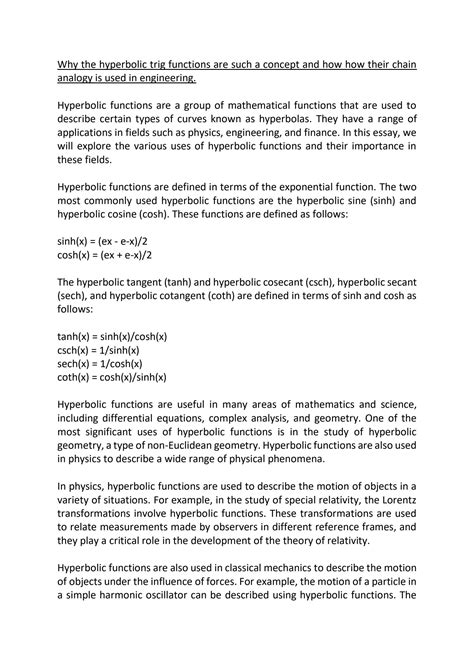 Solution Why The Hyperbolic Trig Functions Are Such A Concept And How How Their Chain Analogy