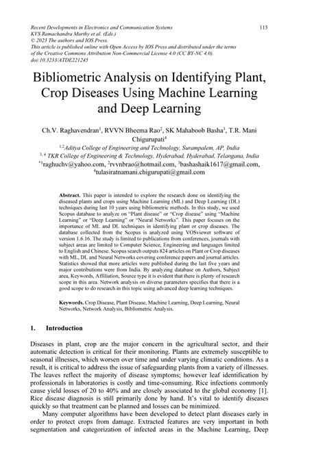 Pdf Bibliometric Analysis On Identifying Plant Crop Diseases Using