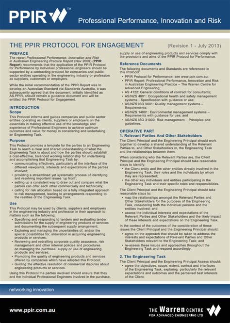 Ppir Protocol For Engagement Engineers Australia