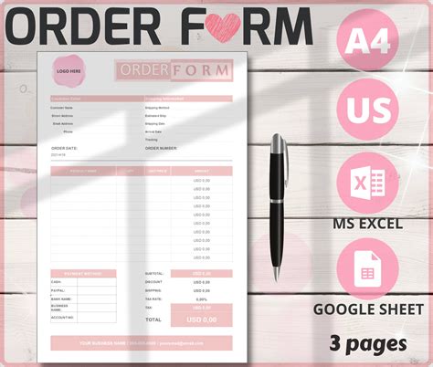 Order Form Excel Template