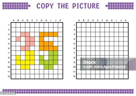 그림을 복사하고 그리드 이미지를 완성합니다 사각형으로 그리는 교육용 워크시트 셀 영역 색칠 유치원 활동 어린이 게임 만화 벡터