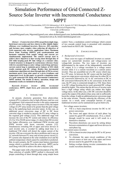 Pdf Simulation Performance Of Grid Connected Z Source Solar Inverter With Incremental
