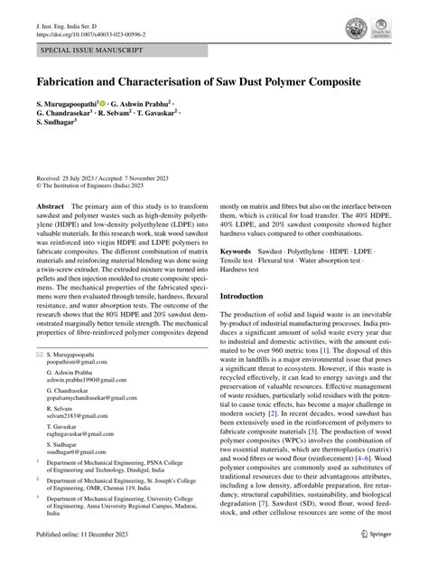 Pdf Fabrication And Characterisation Of Saw Dust Polymer Composite