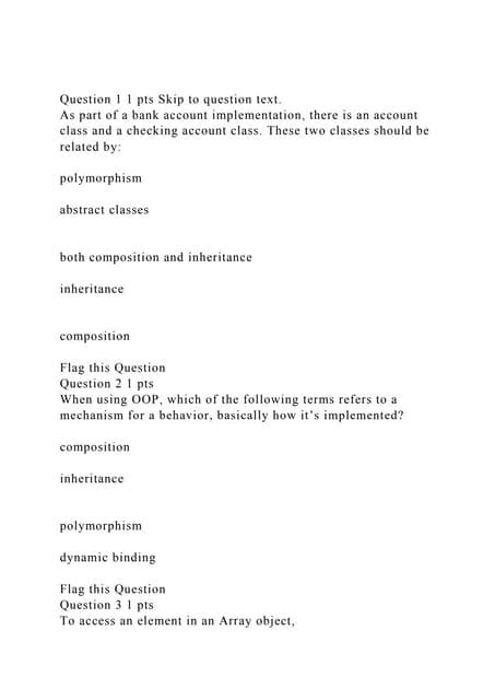 Question 1 1 Pts Skip To Question Textas Part Of A Bank Accountdocx