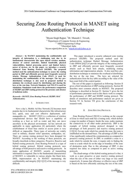 Securing Zone Routing Protocol In Manet Using Authentication Technique