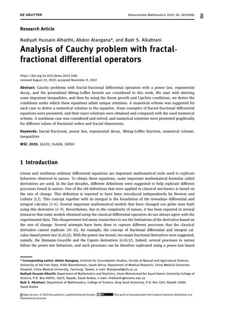 Pdf Analysis Of Cauchy Problem With Fractal Fractional Differential
