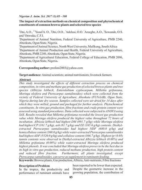 Pdf The Impact Of Extraction Methods On Chemical Composition And Phytochemical Constituents Of