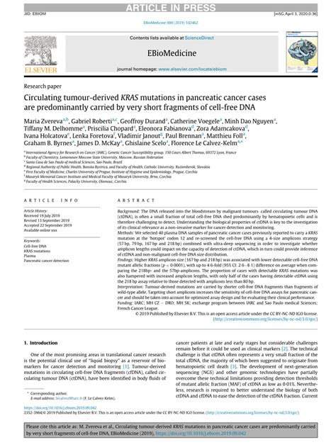 Pdf Circulating Tumour Derived Kras Mutations In Pancreatic Cancer Cases Are Predominantly