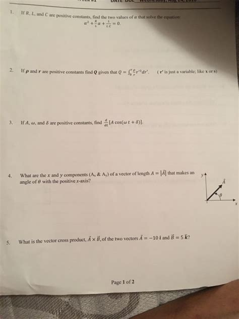 Solved If R L And C Are Positive Constants Find The Two Chegg Com