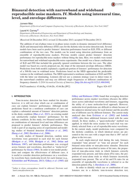 Pdf Binaural Detection With Narrowband And Wideband Reproducible
