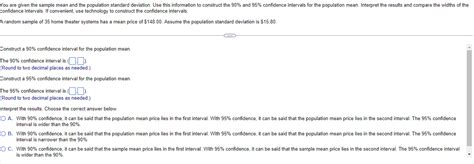 Solved Confidence Intervals If Convenient Use Technology