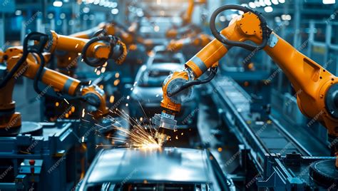 Robotic Arms Assembling Cars In A Hightech Factory Advanced Automation