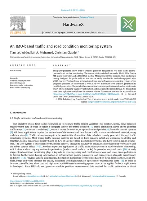 Pdf An Imu Based Traffic And Road Condition Monitoring System