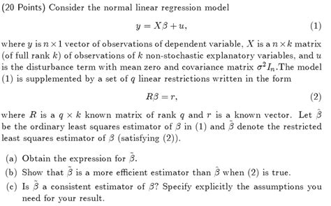 20 Points Consider The Normal Linear Regression