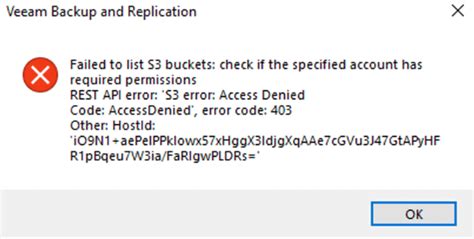 Failed To List S3 Buckets Rveeam