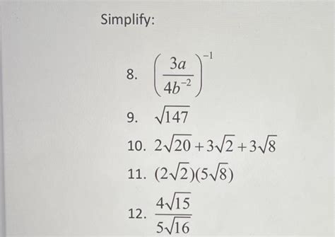 Solved Simplify 8 4b−23a −1 9 147 10 220 32 38 11