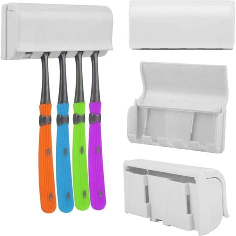 Auto Automatic Toothpaste Dispenser 5 Toothbrush Holder Set Wall Mount