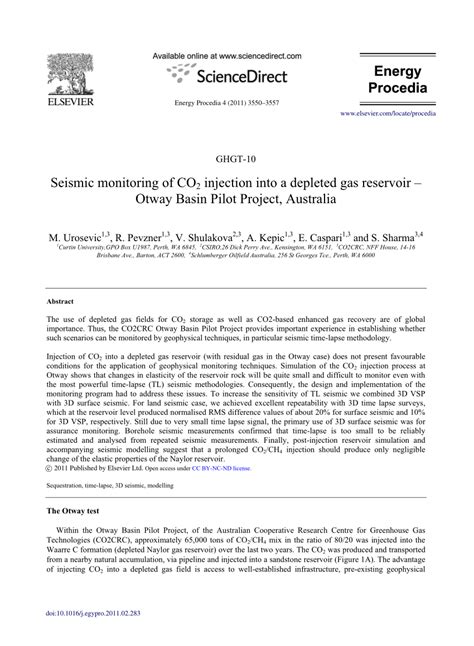 Pdf Seismic Monitoring Of Co2 Injection Into A Depleted Gas Reservoir Otway Basin Pilot