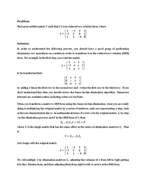 transforming a matrix to reduced row echelon form matrix mathematics