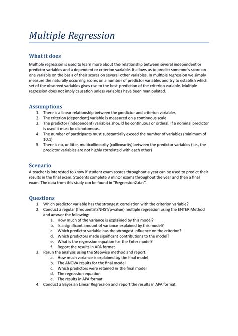 Multiple Regression Notes Multiple Regression What It Does Multiple Regression Is Used To