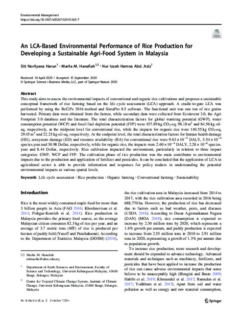 pdf an lca based environmental performance of rice production for