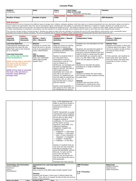 Bandwidth And File Size Year 8 Pdf Data Compression Byte