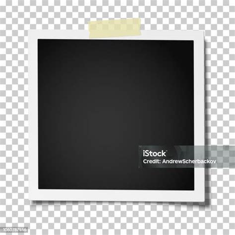 레트로 현실적인 광장 사진 프레임 스티커의 조각에 똑 바른 가장자리 접착 테이프는 투명 한 배경에 배치 벡터 템플릿 사진 디자인입니다 0명에 대한 스톡 벡터 아트 및 기타