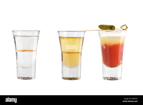 Set Of Alcohol Shots On A White Background Three Different Shots Isolated Stock Photo Alamy