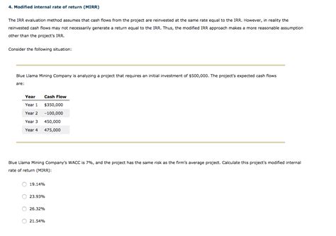 Solved Modified Internal Rate Of Return MIRR The IRR Chegg Com