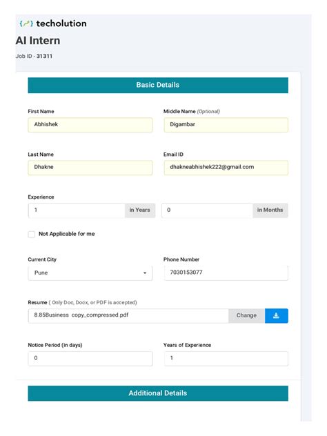 apply for ai intern at techolution pdf
