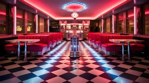 Premium Photo Retro Diner Interior With Tile Floor