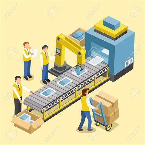 Robotic Production Line In 3d Isometric Flat Design Logistica Y