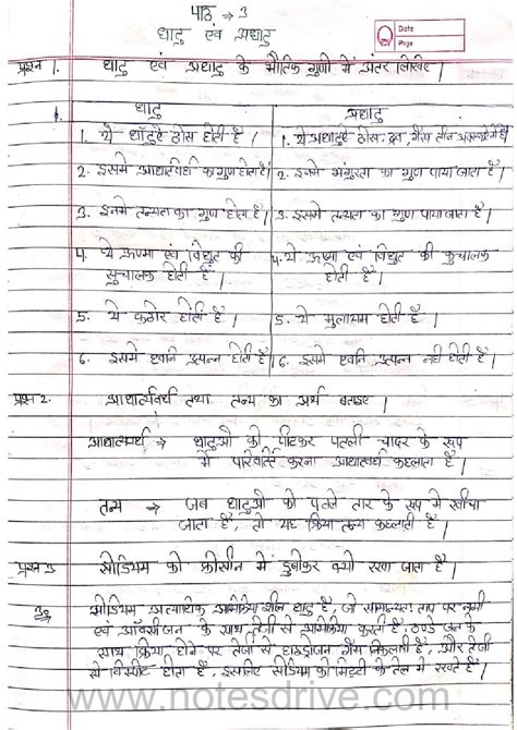 Mp Board Class 10th Science Handwritten Notes Hindi Medium Science Ch3 Pdf